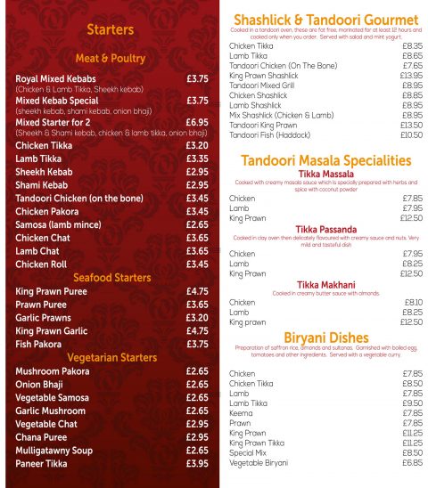 Our Menu | Shadwell Tandoori